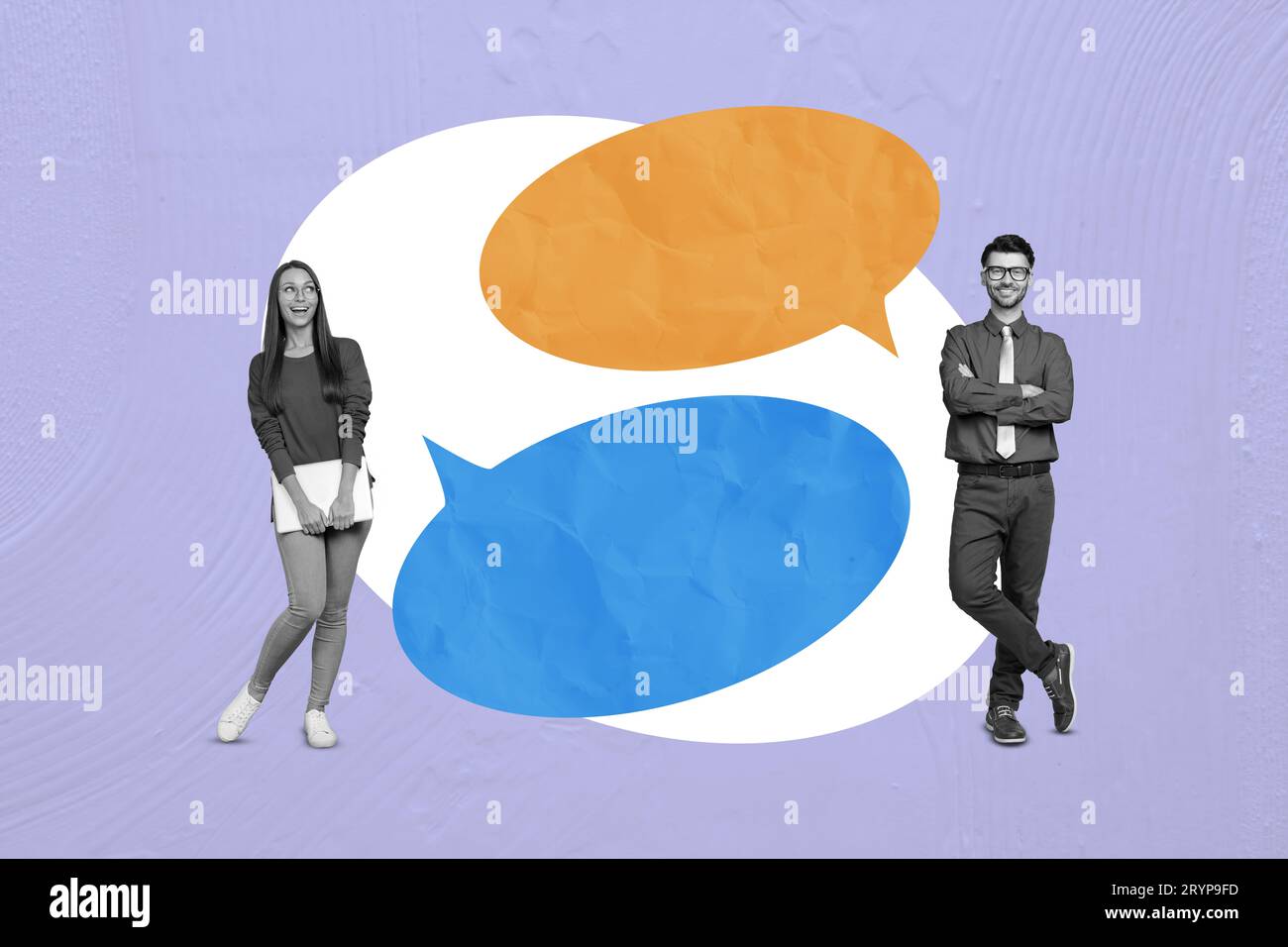 Full body length photo collage template image two persons communicating ...