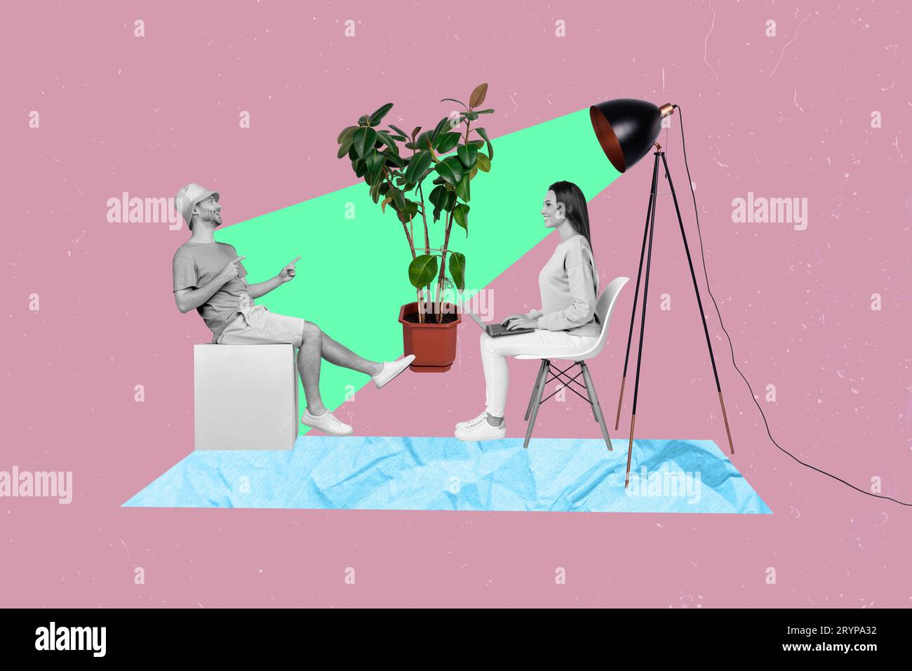 Composite collage picture image of young man interview talking telling ...