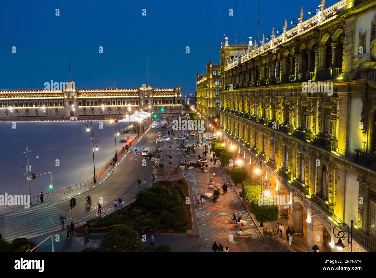 Mexico City, CDMX, Mexico, A landscape with illuminated building of ...
