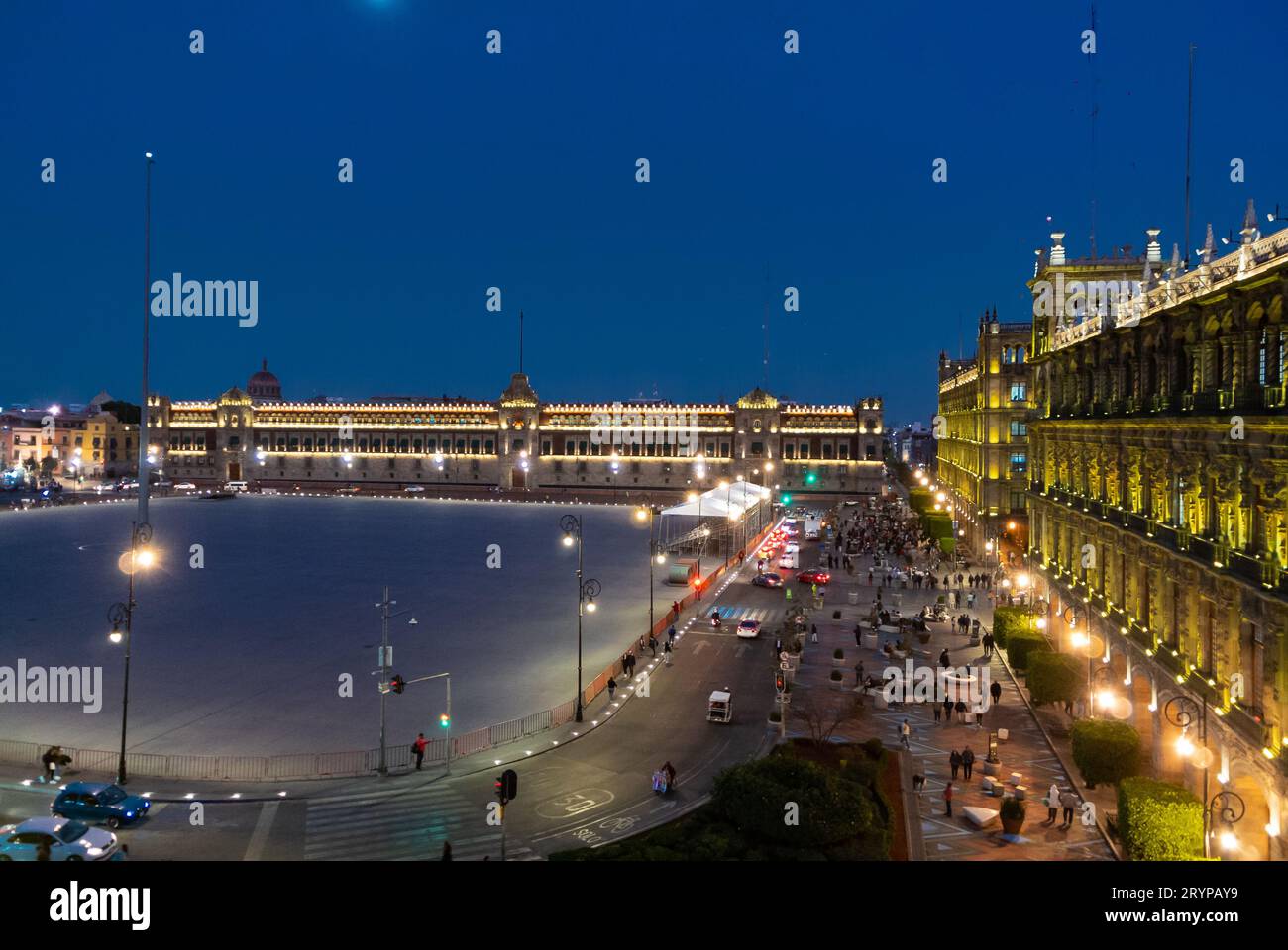 Mexico City, CDMX, Mexico, A landscape with illuminated building of ...