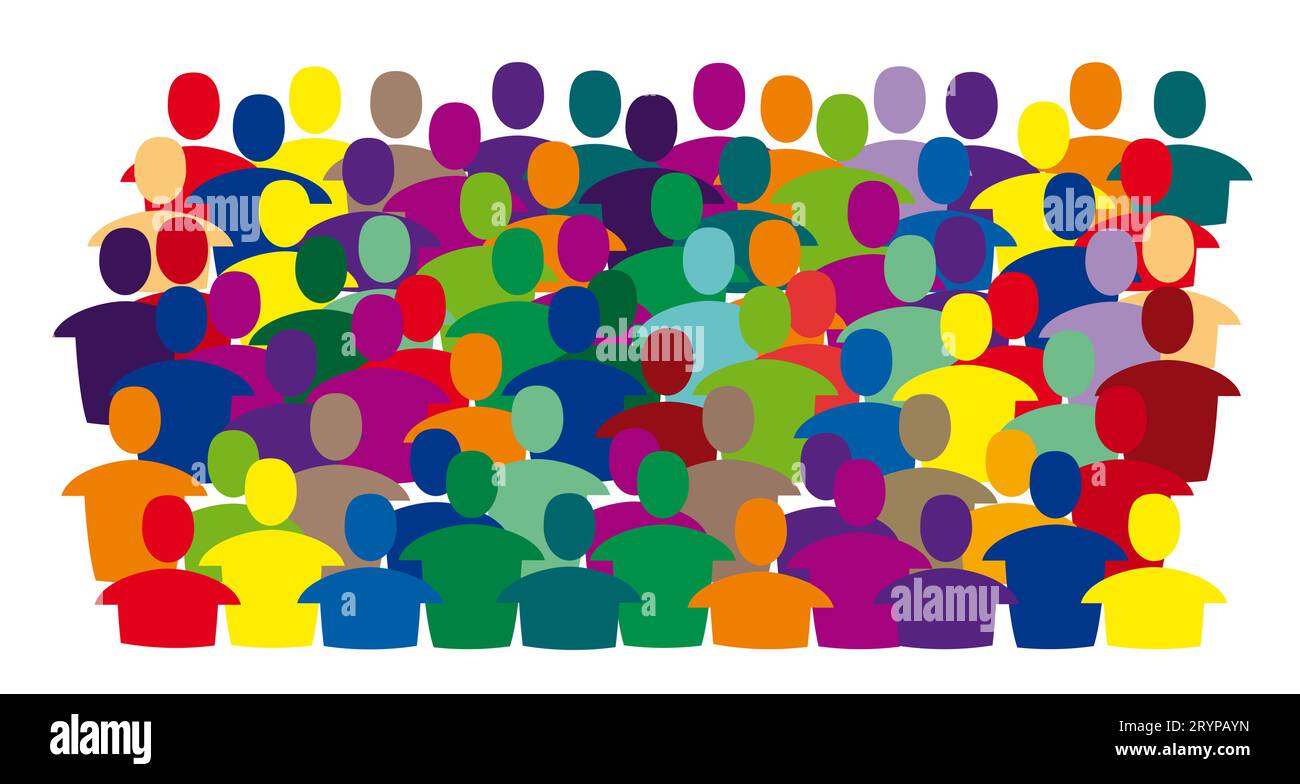 Diversity. Multiracial crowd. Workers group, community in parade or in ...