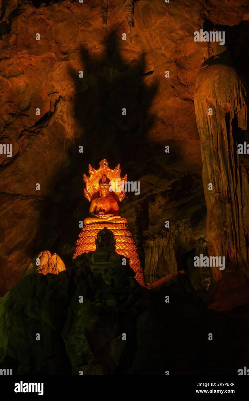 Meditating Buddha statue with naga snake (multi-headed king cobra ...