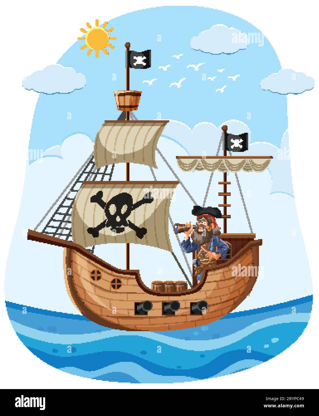 Pirate sail the boat in the sea illustration Stock Vector Image & Art ...
