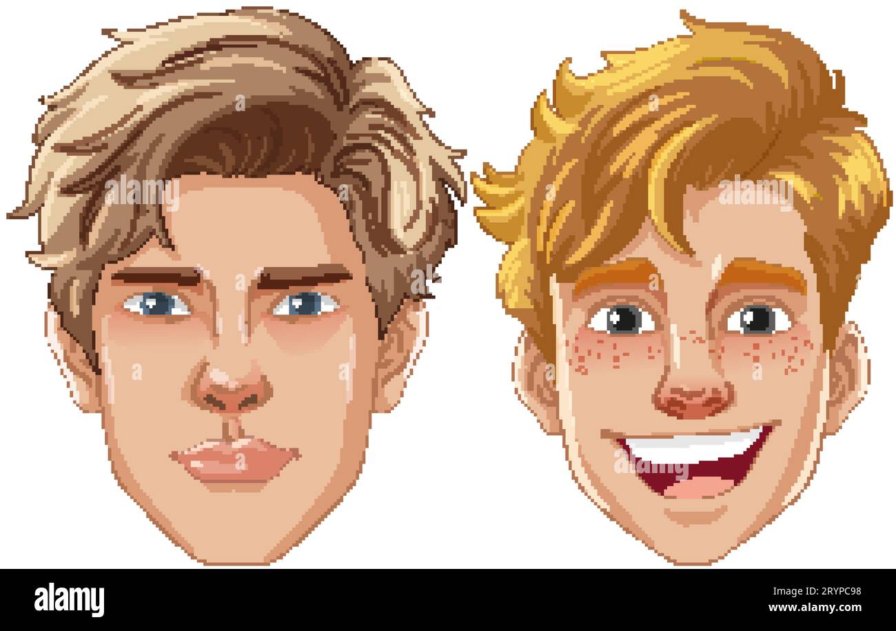 A cheerful cartoon illustration of a handsome man with a smiling face ...