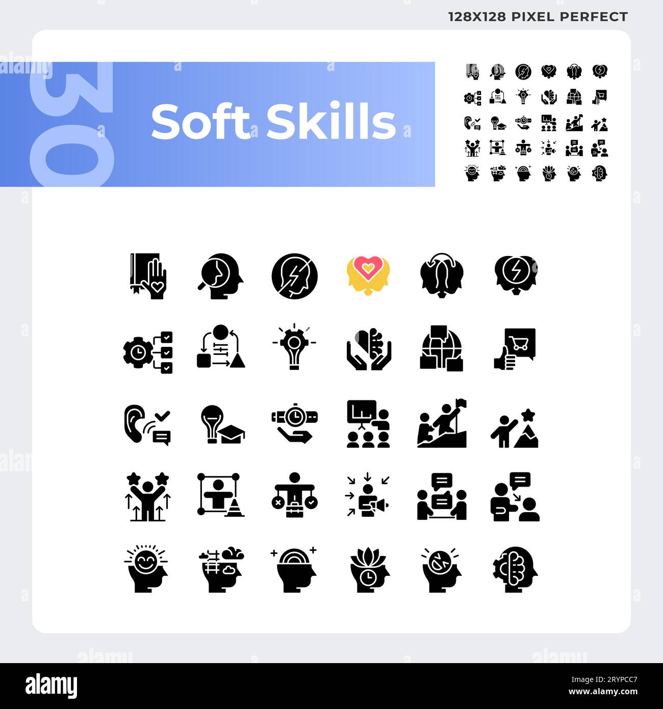 Pixel perfect glyph style soft skills icons set Stock Vector Image ...
