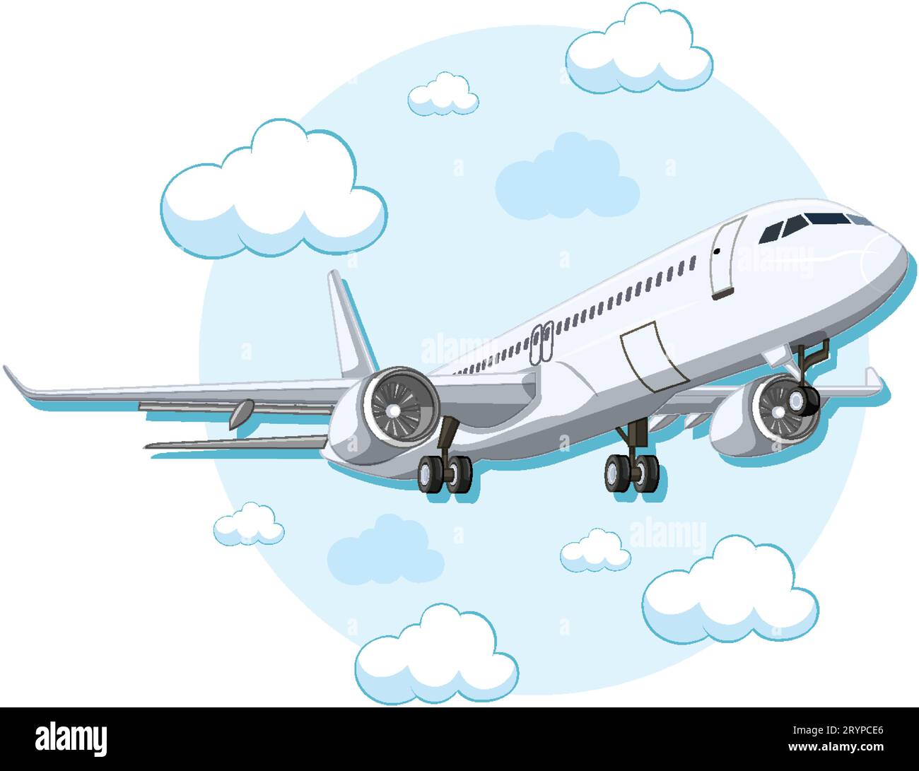 A vector cartoon illustration of a commercial airline airplane soaring ...