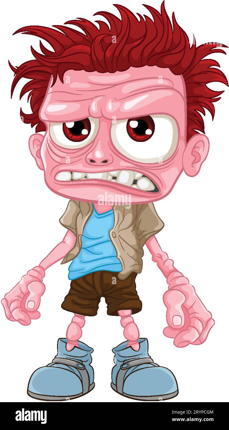 An old, grumpy zombie man with pink skin in a cartoon illustration ...