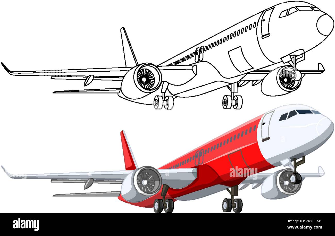 A cartoon illustration of a simple commercial airline airplane taking ...