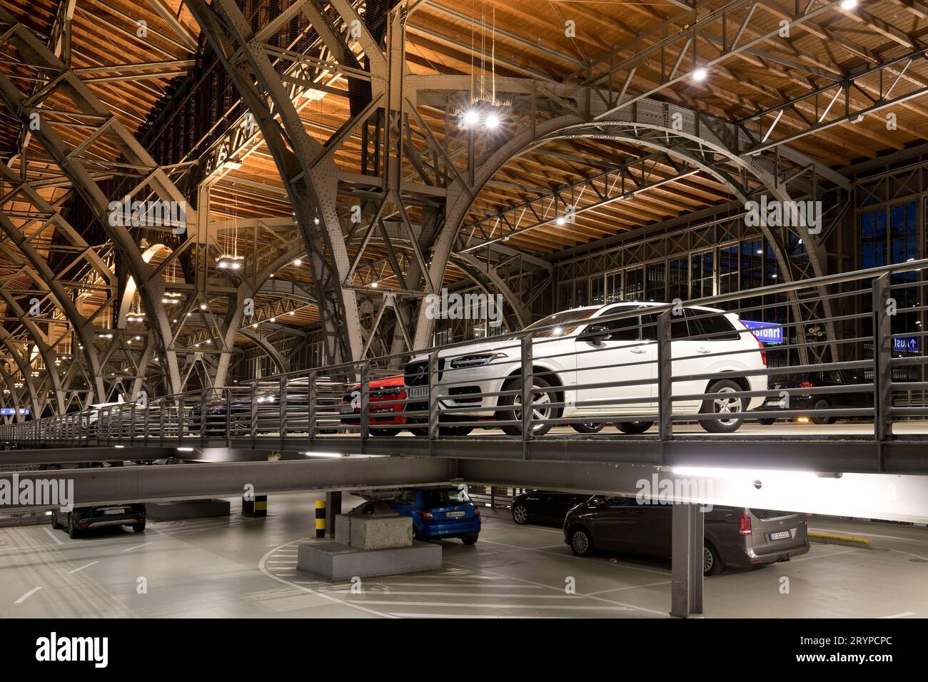 Cars on the car parking spaces in the main station, Leipzig, Saxony ...