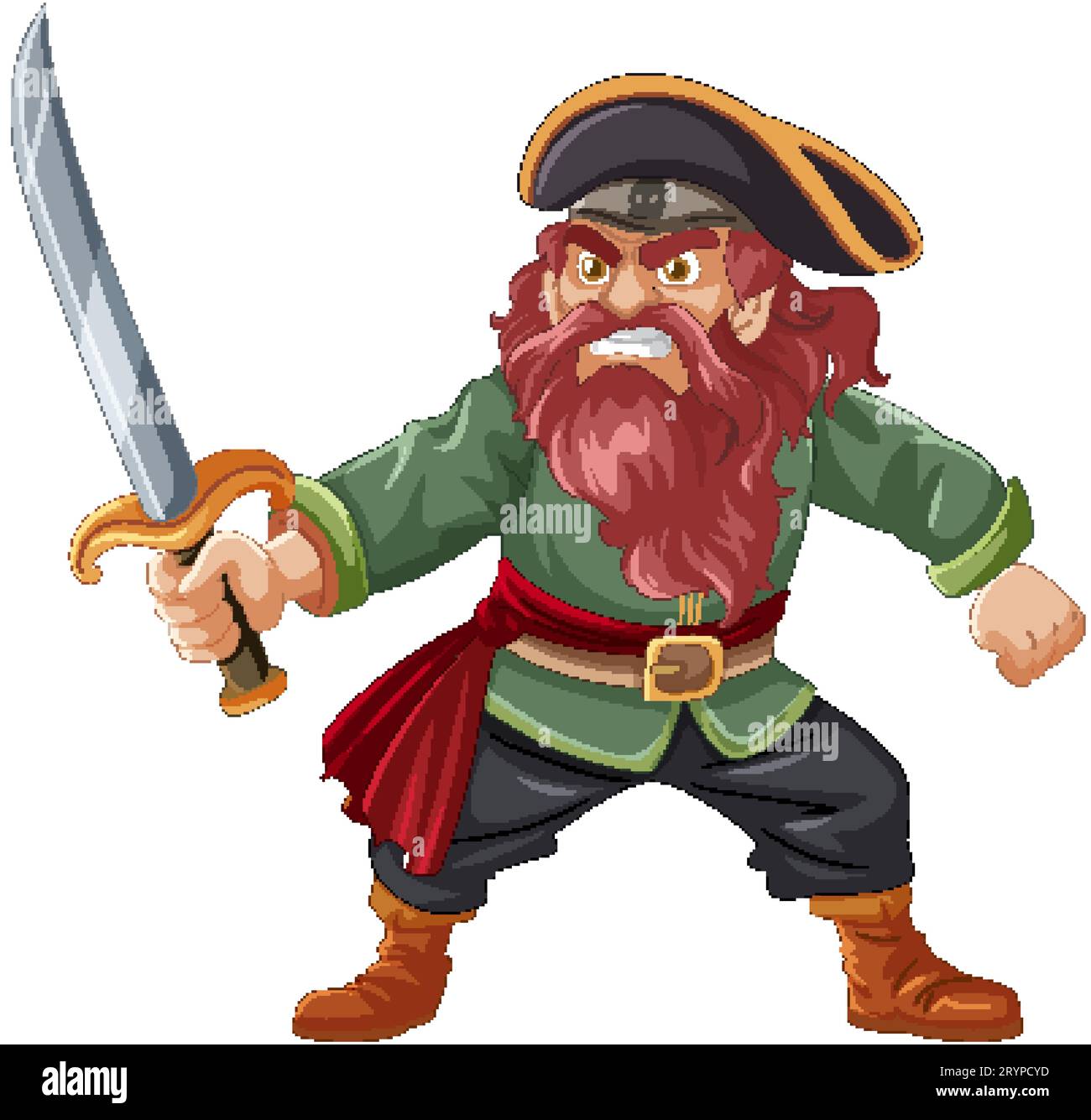A determined pirate cartoon character battles with an angry expression ...