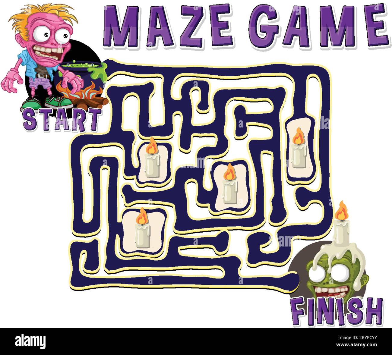A vector cartoon illustration of a Halloween-themed zombie maze game ...