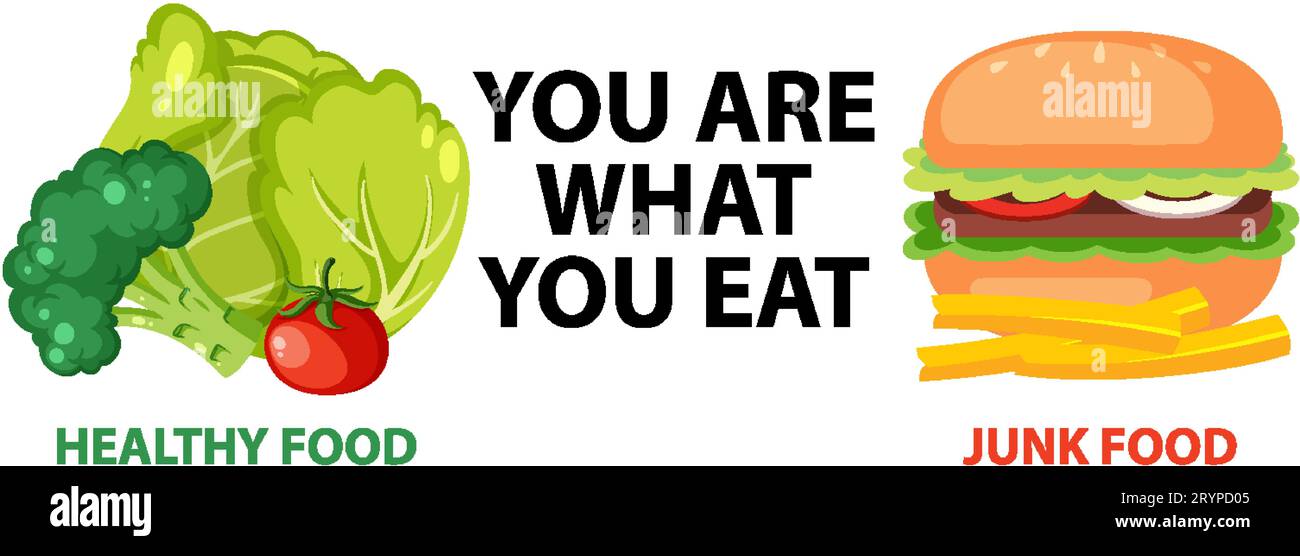 You Are What You Eat: Healthy Food vs Junk Food illustration Stock ...