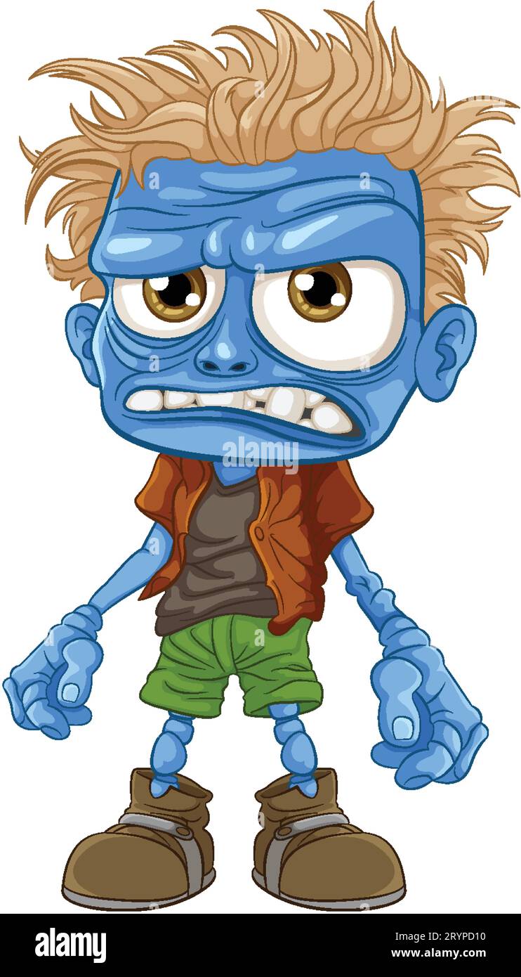 An old and grumpy zombie man with blue skin in a cartoon illustration ...