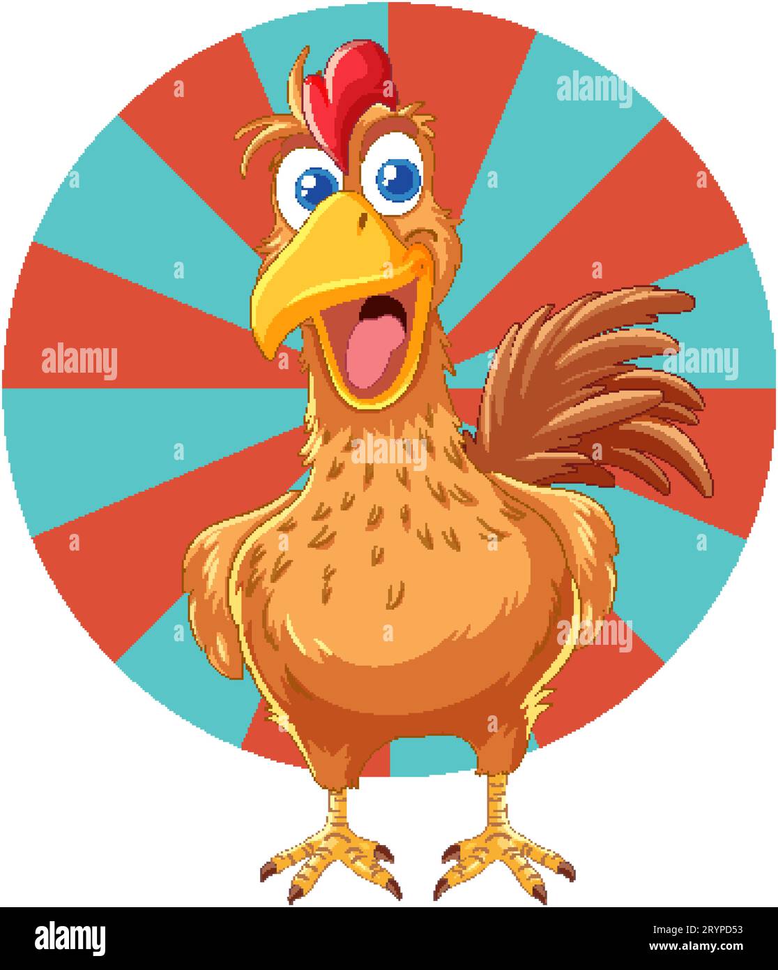 A cheerful brown chicken cartoon with a comic-style background Stock ...