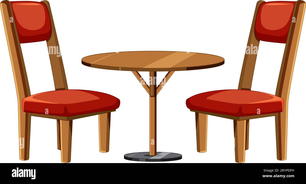 An isolated vector cartoon illustration of a vintage chair and table ...