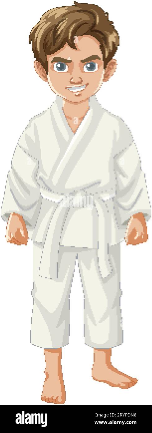 A vector cartoon illustration of a young boy wearing a judo sport ...