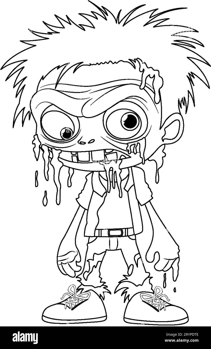 A vector cartoon illustration of a male zombie in outline style Stock ...