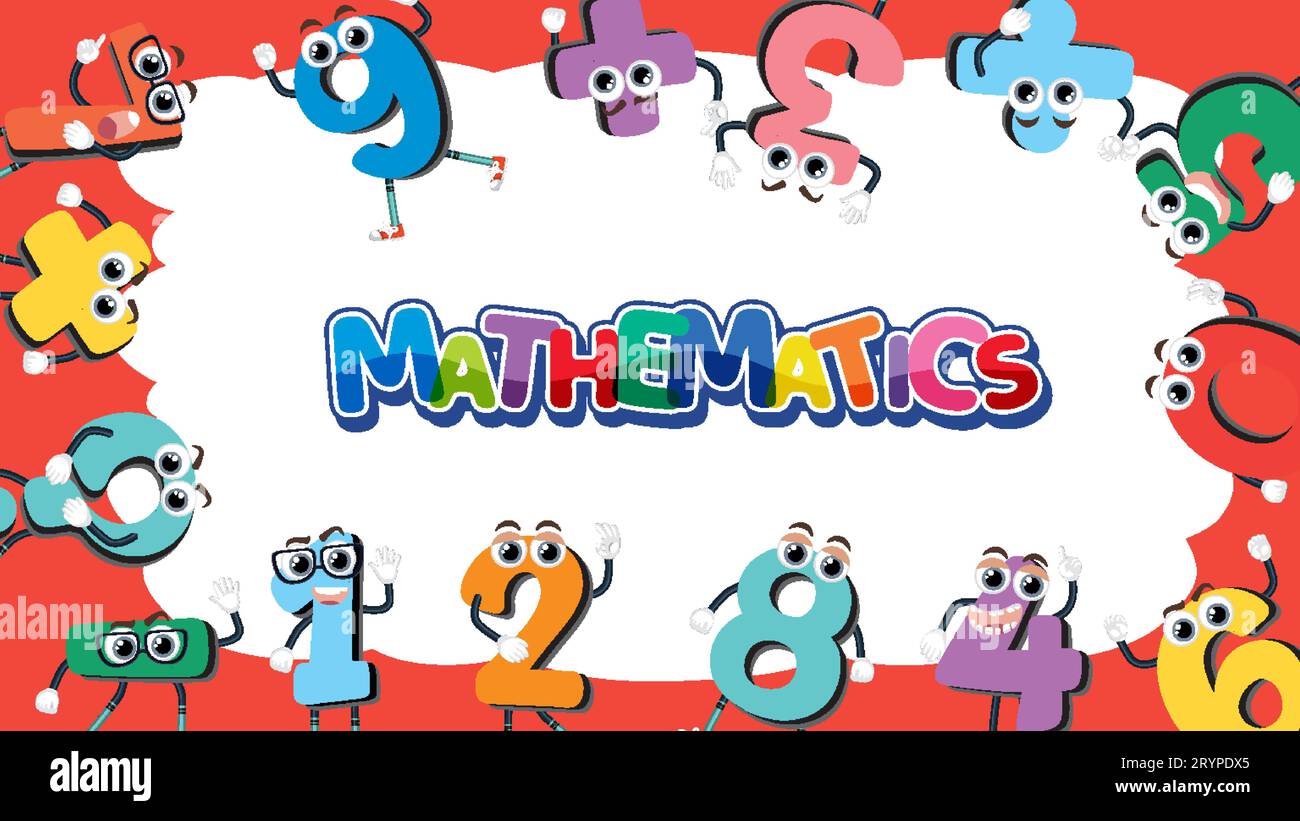 Mathematics Number with Eyes Cartoon Character on Red Background ...