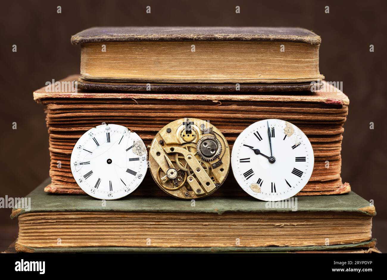 Old books and antique clock faces. Story book, storytelling, time ...