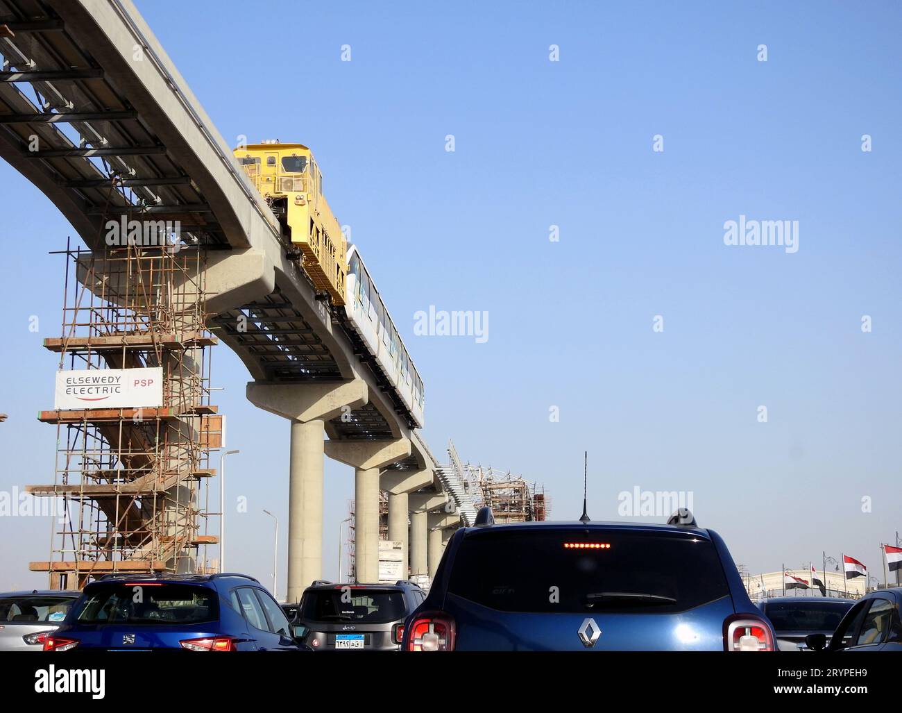 Cairo, Egypt, September 29 2023: installation of Egypt monorail vehicle ...