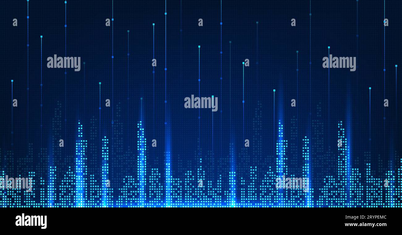 Smart city technology in the form of pixels with lines that connect ...