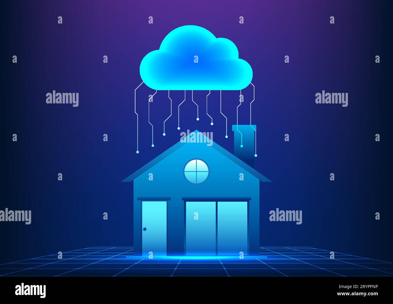 Cloud technology Clouds hover above the house with interconnected ...