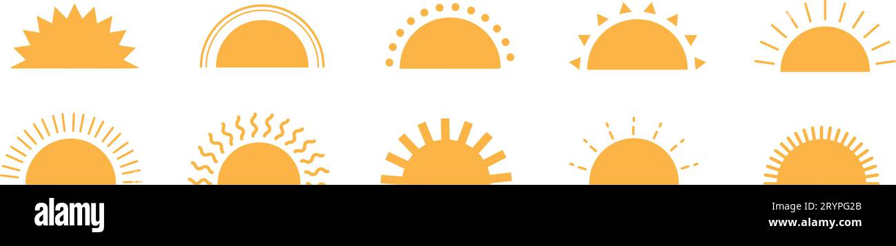 Half sun icon with decorative rays, sunrise and sunset.Flat vector ...