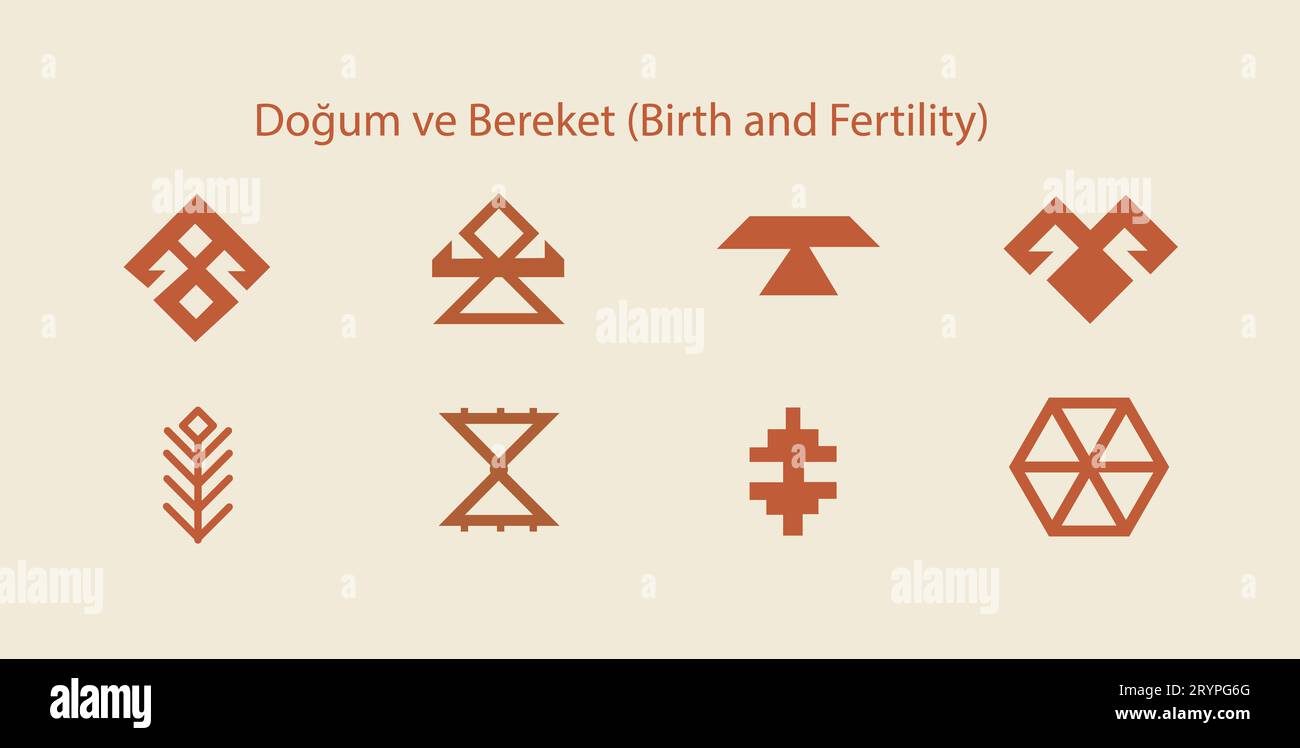 Set of Anatolian Turkish Motifs, birth and fertility symbols Stock ...