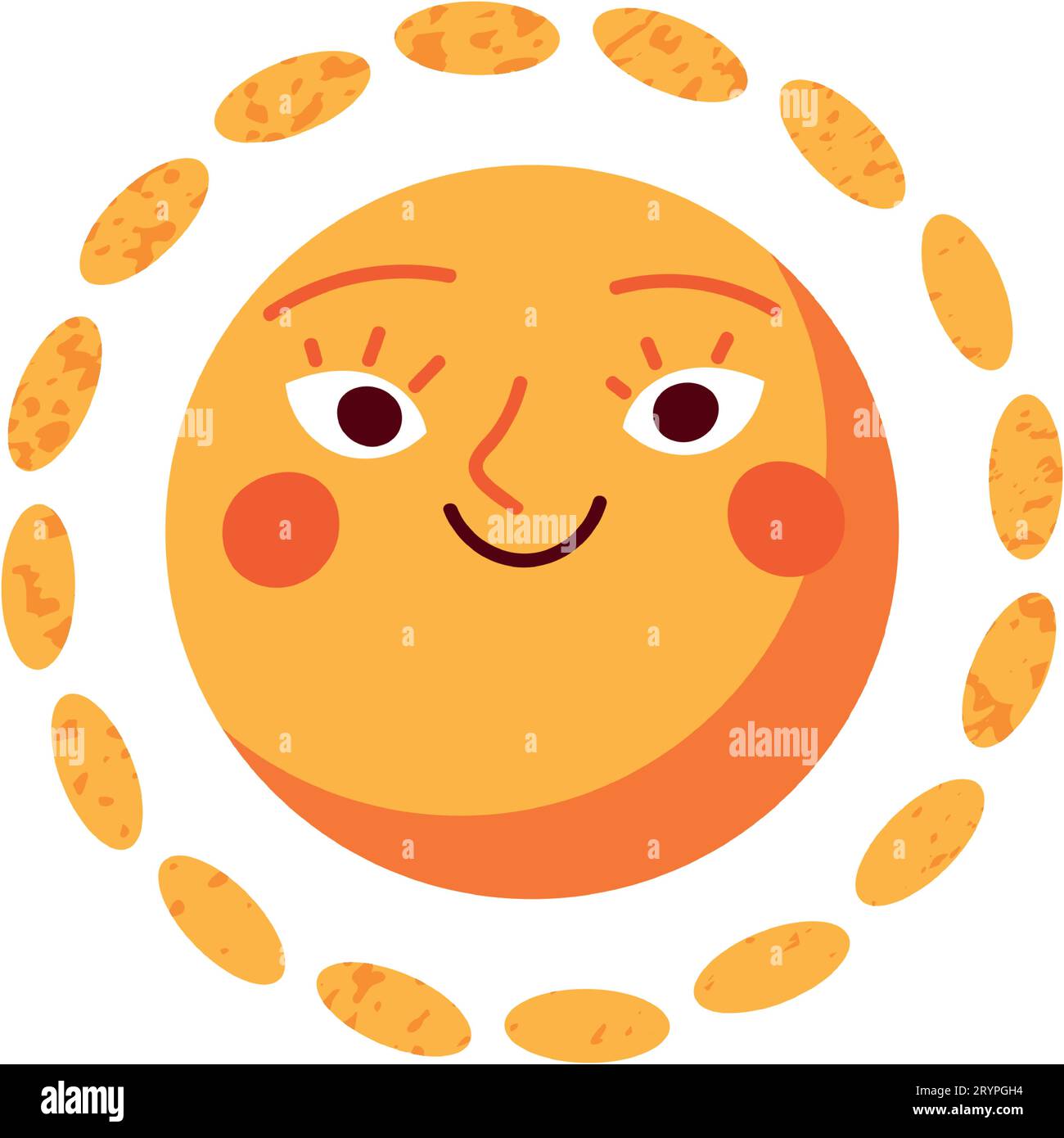 Sun character in cute style, face with a sticker. Sunshine with a smile ...