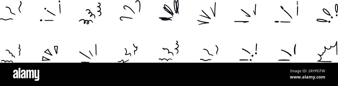 Hand drawn doodle starburst icons rays of light, curly lines, and ...