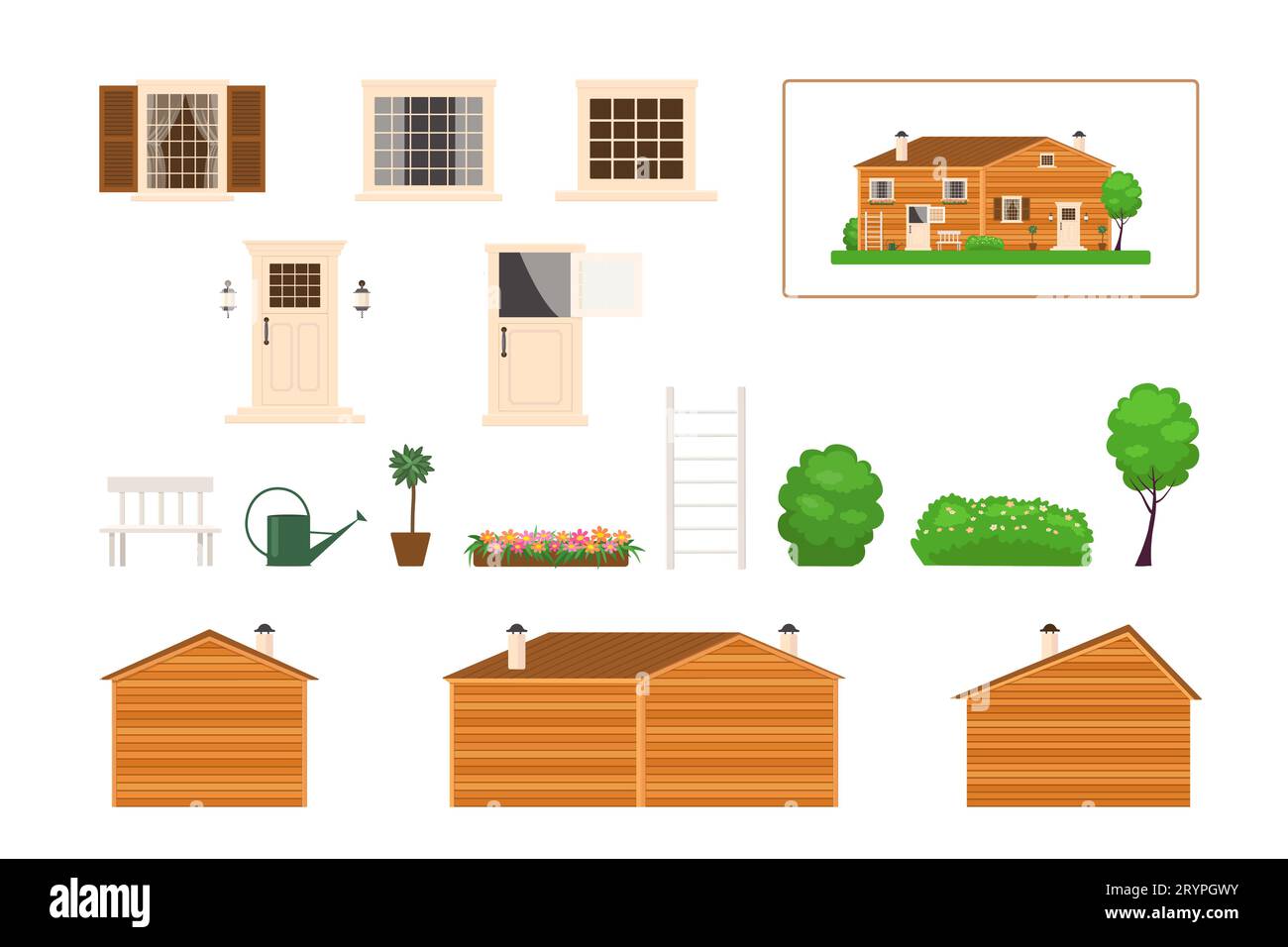 Clipart of farmhouse exterior with elements. Rural house concept ...