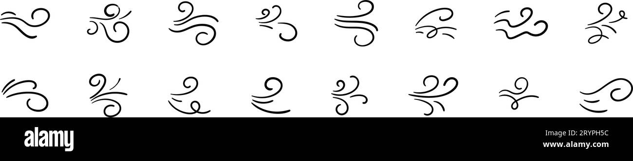 Wind and air flow icons gusts, scent and motion elements for freshness ...