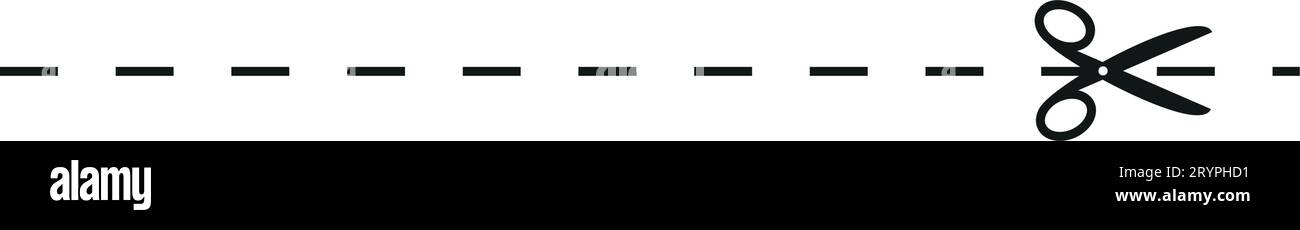 Cut line icon with scissor, cut here guidance, scissors and dash ...