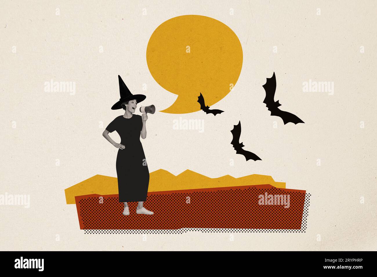 Collage 3d image of pinup pop retro sketch of female speaking tell ...