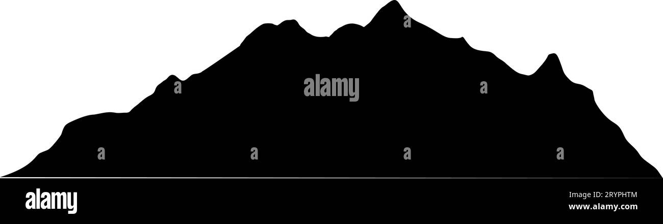 Mountain icon with snowy range silhouette. Alps, hill, black rock and ...