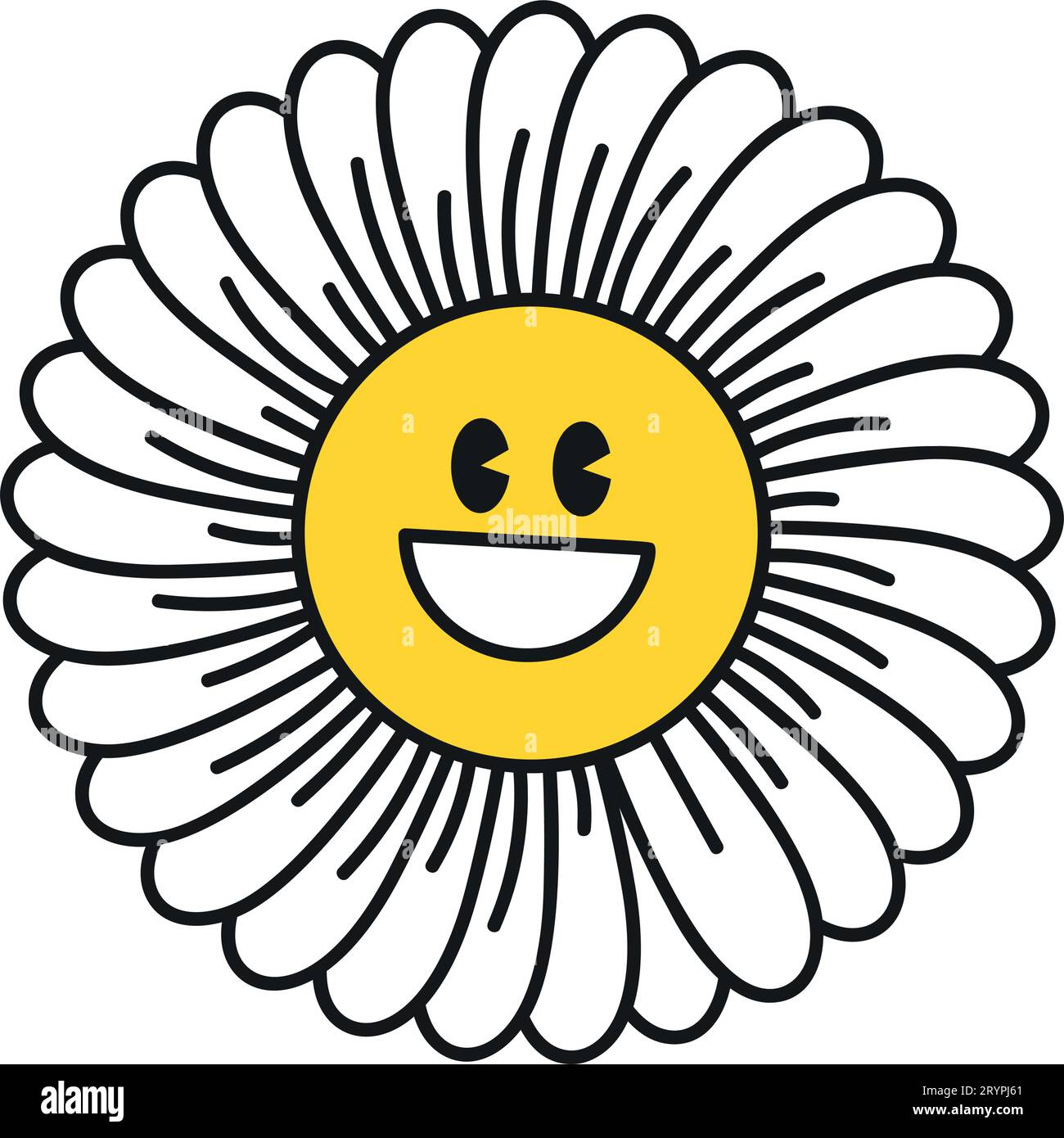 Groovy daisy flowers face collection. Retro chamomile smiles in cartoon ...