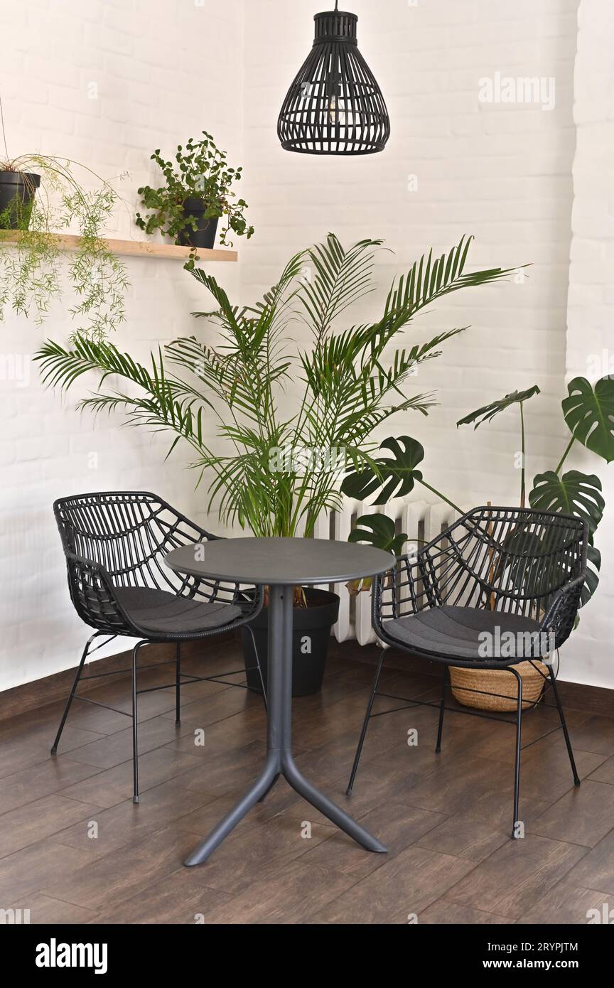 Modern interior for a cafe. An empty table in a cafe. vertical Stock ...