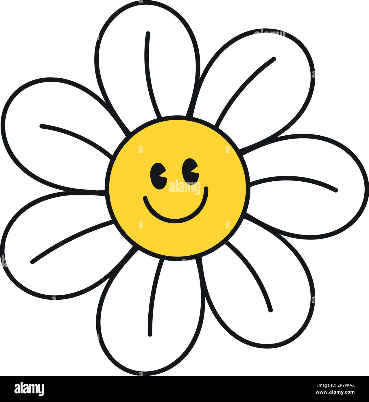 Groovy daisy flowers face collection. Retro chamomile smiles in cartoon ...