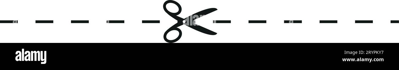 Cut line icon with scissor, cut here guidance, scissors and dash ...
