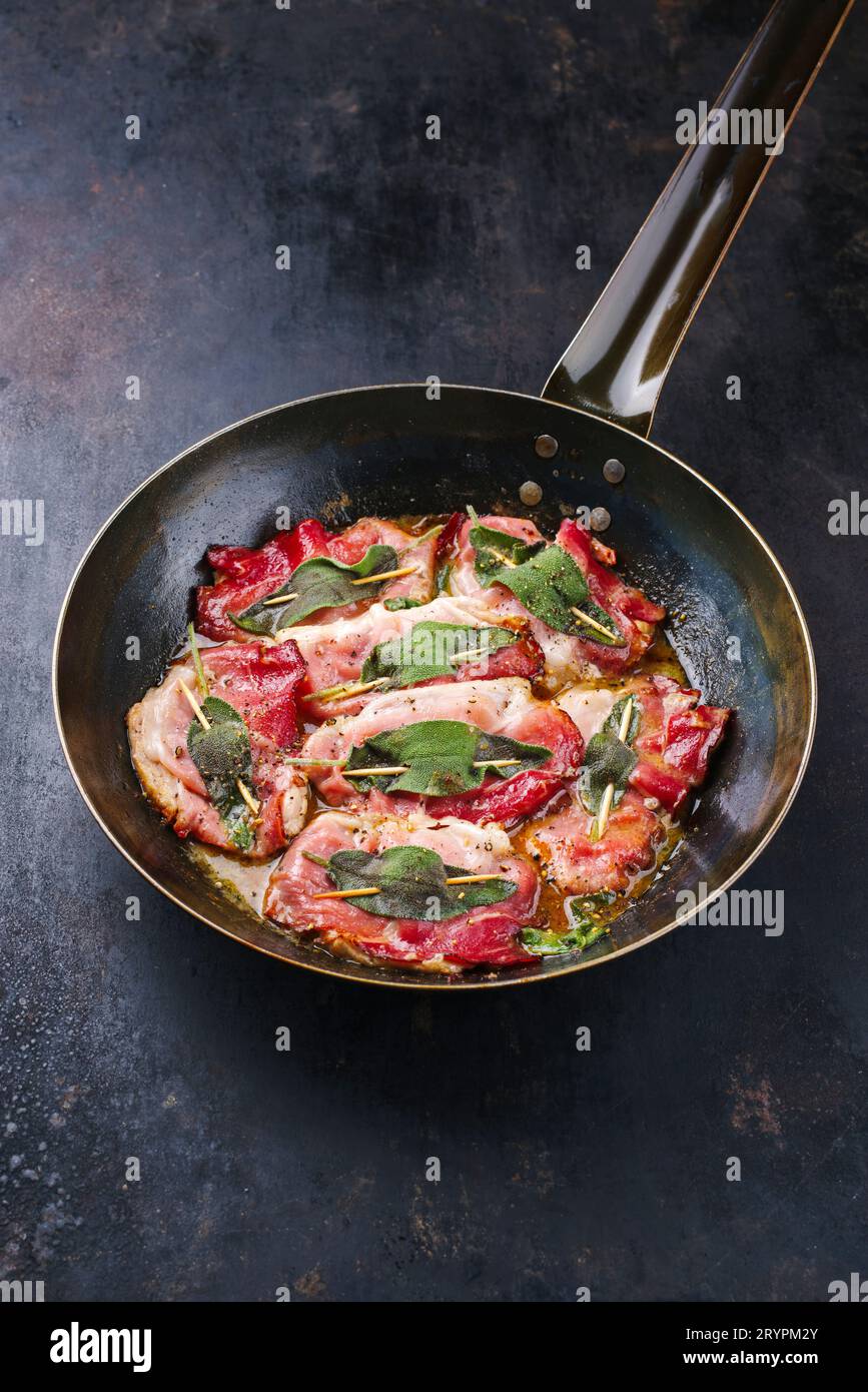 Traditional Italian fried pork saltimbocca alla Romana with Parma ham ...