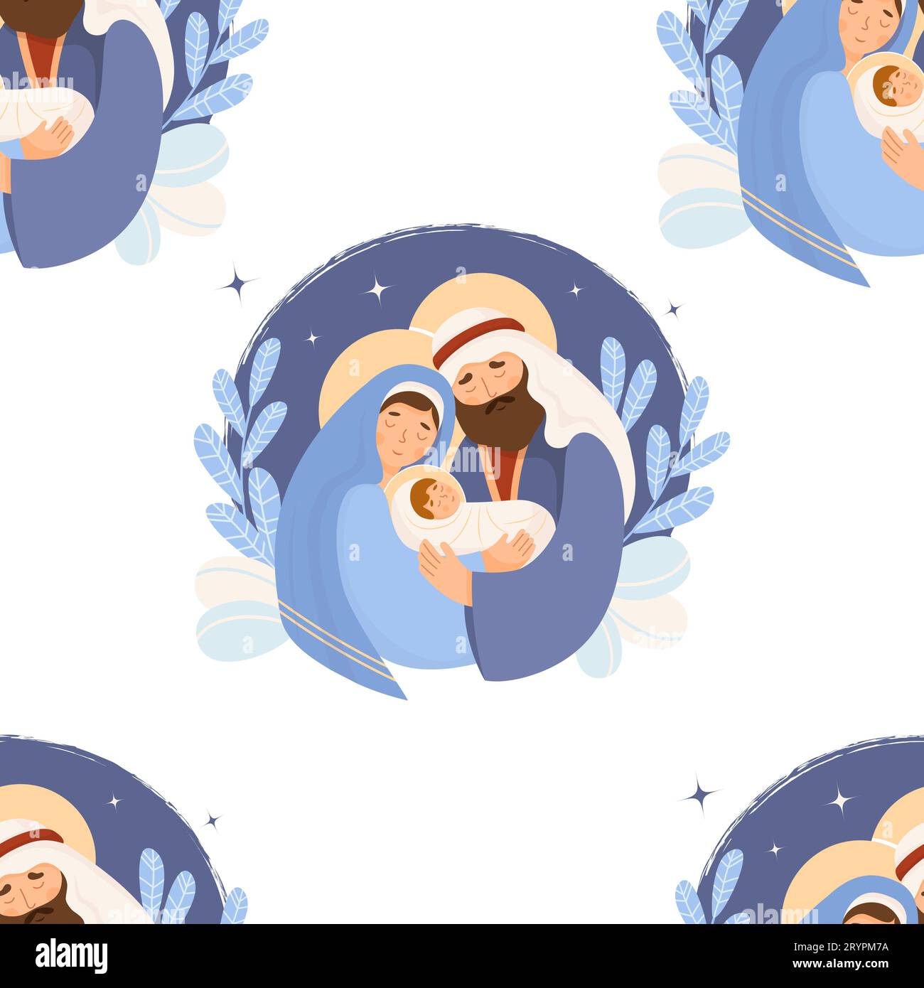 Christmas seamless pattern. Holy family, birth of Jesus Christ. Virgin ...