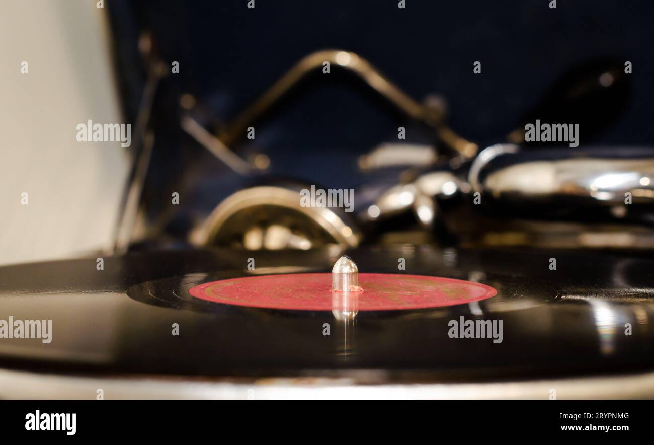 Vinyl disk on a background of a gramophone Stock Photo - Alamy