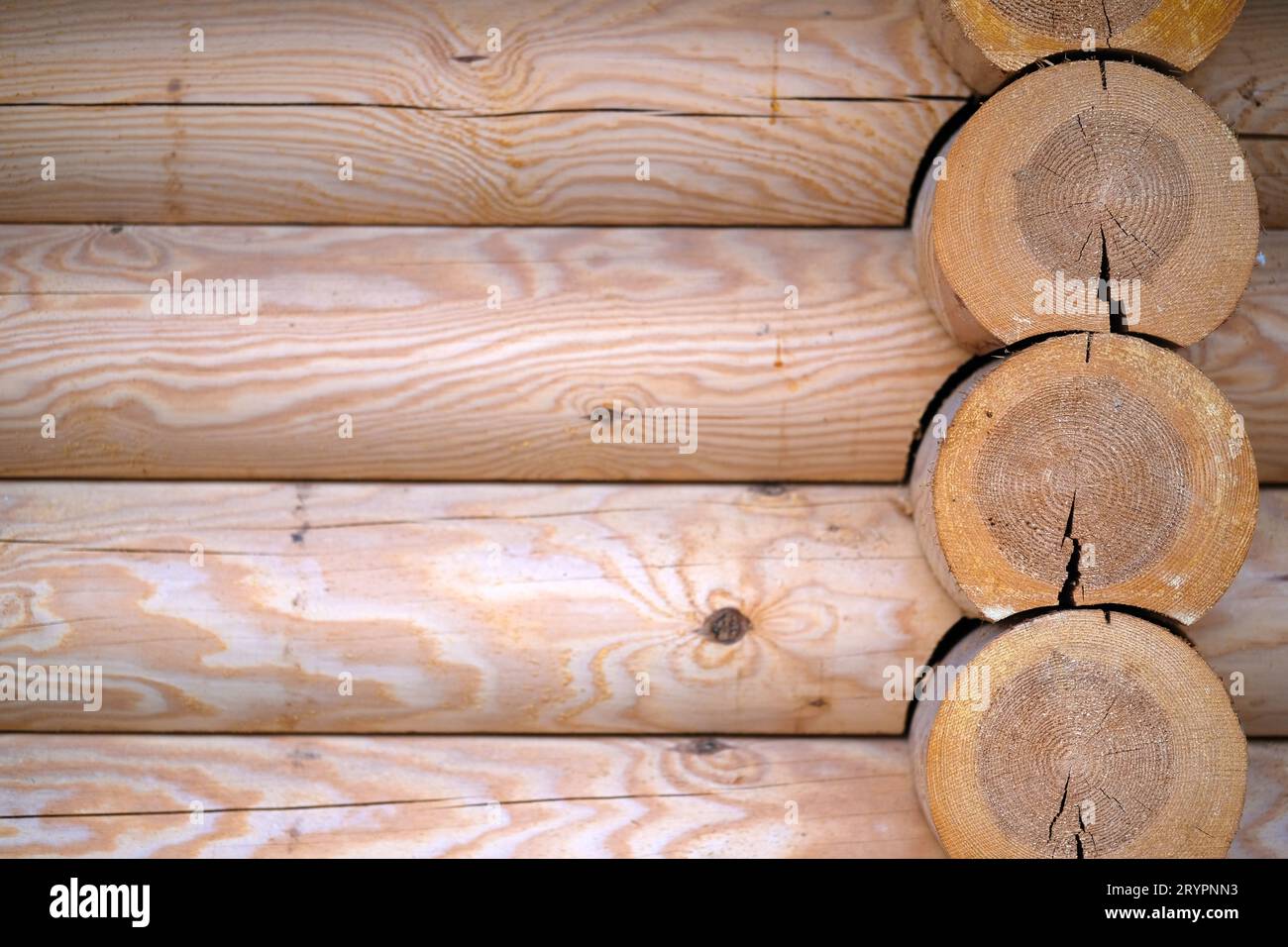 Natural background pattern of log wall. Construction of houses made of ...