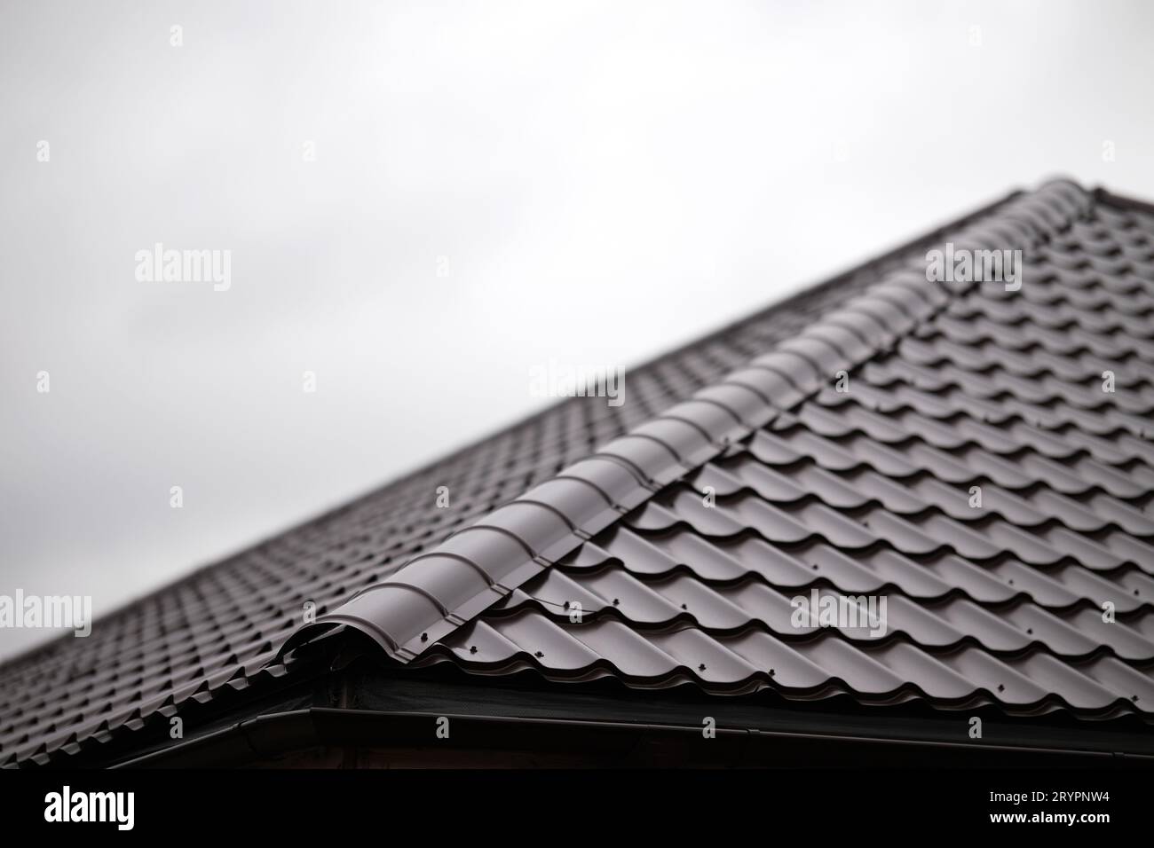 Roof made of metal tiles close-up. Banner texture for roofers Stock ...