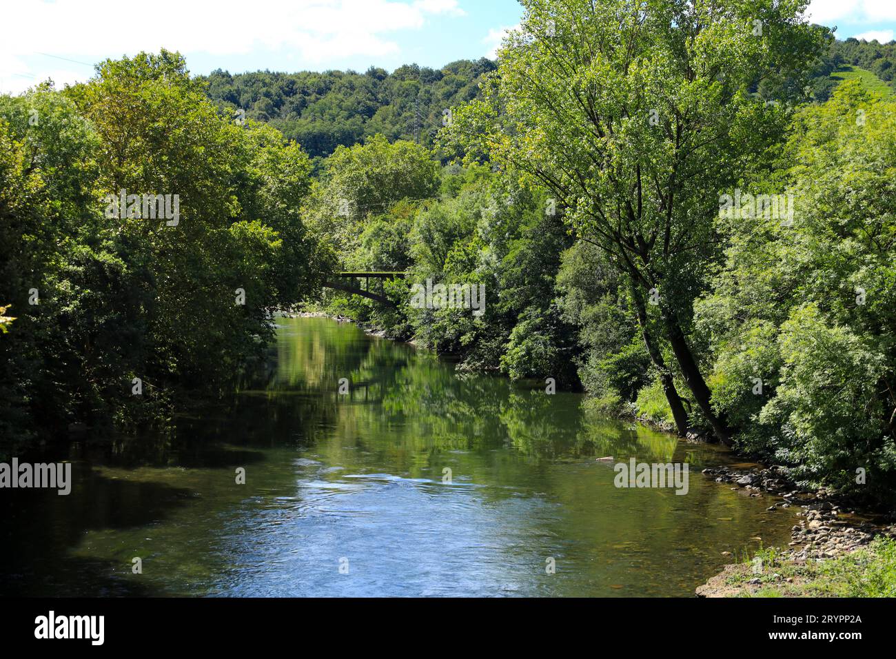 The Bidasoa River as it passes throught Bera town, near the French ...