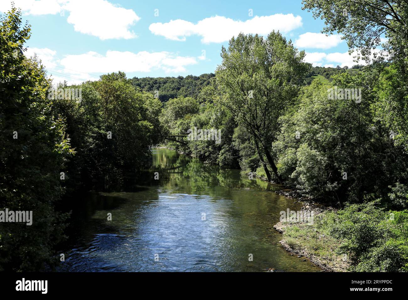The Bidasoa River as it passes throught Bera town, near the French ...