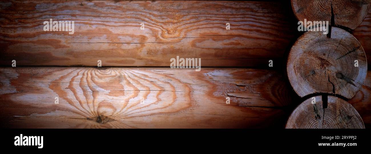 Natural background pattern of log wall. Construction of houses made of ...