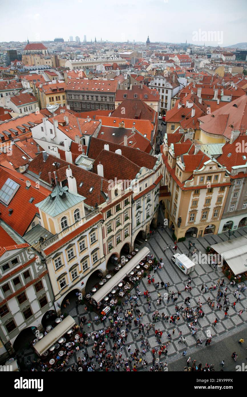 View over the Old Town hall and the city rooftops, Stare Mesto, Prague ...