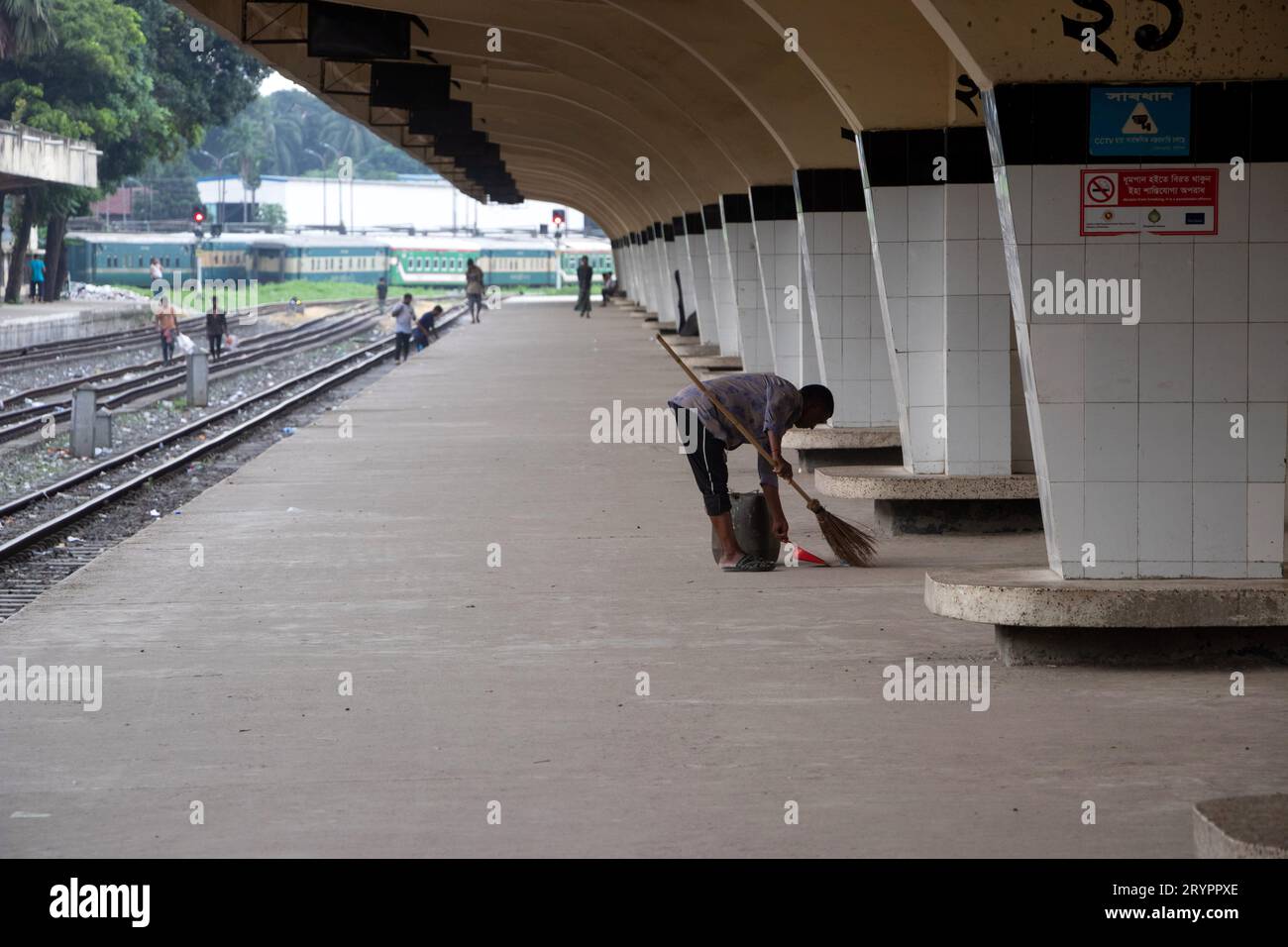 Dhaka, Dhaka, Bangladesh. 2nd Oct, 2023. A cleaner sweeps the floor at ...