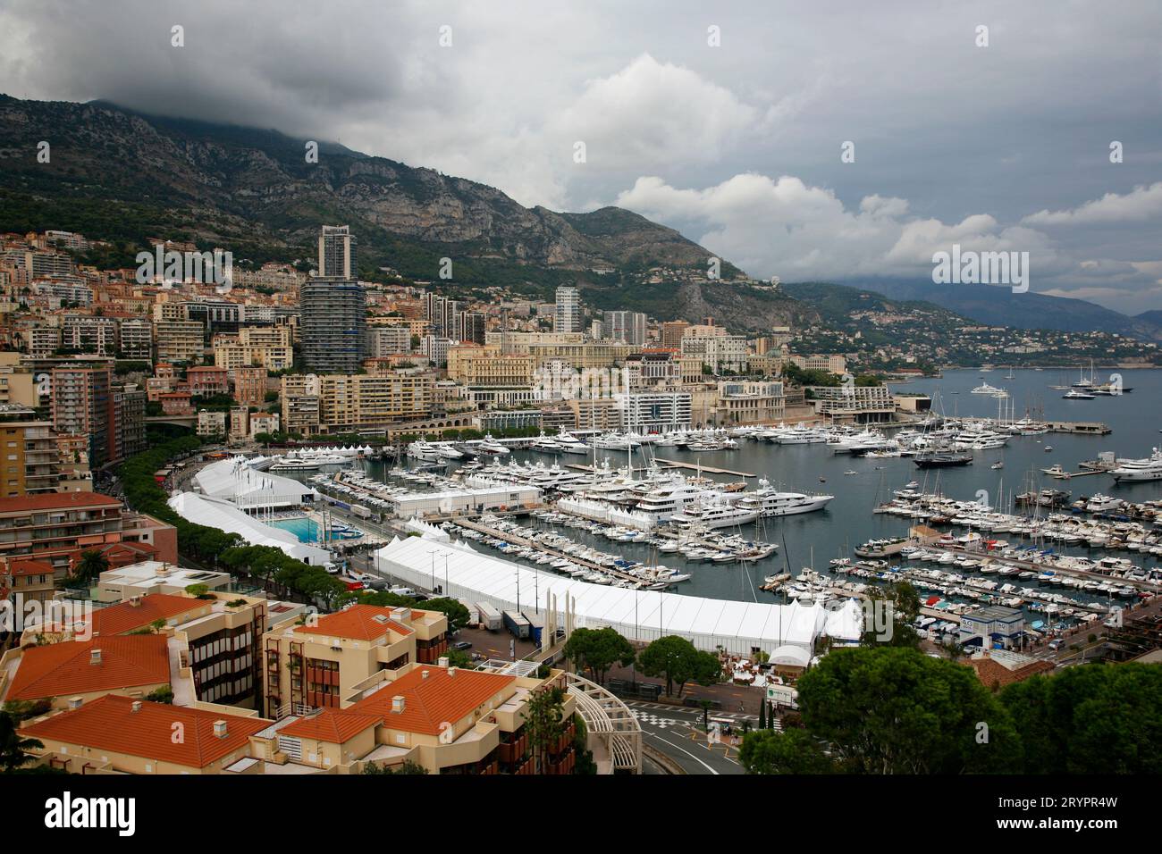 View over the port of Monte Carlo seen from the Rock, Monaco Stock ...